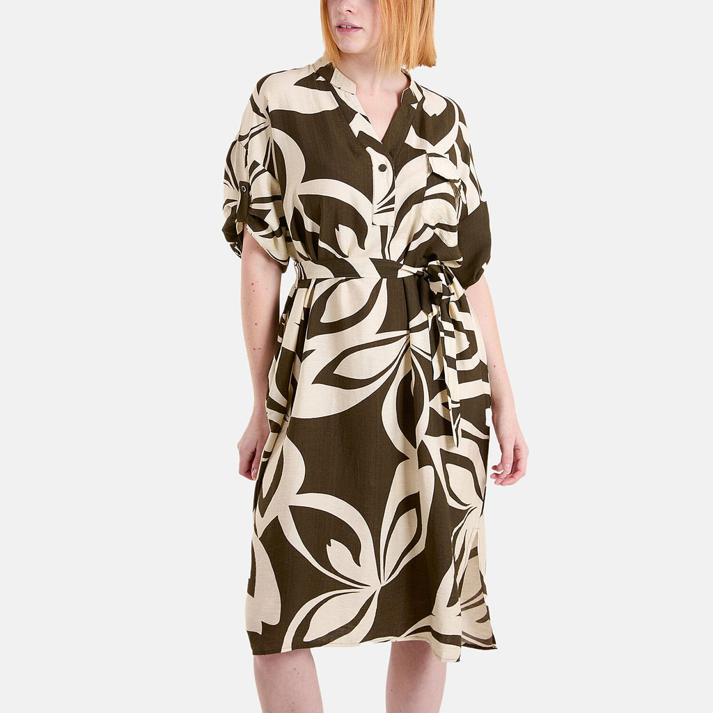 Chilli Charm Leaf Print Tie Front Relaxed Midi Dress – Idealworld