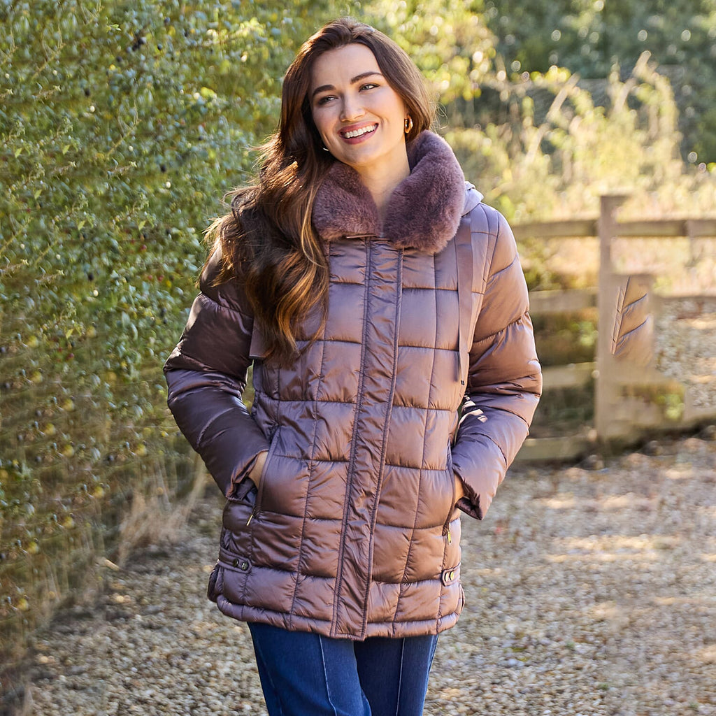 Mudflower Quilted Jacket with Detachable Fur Trim Hood – Idealworld