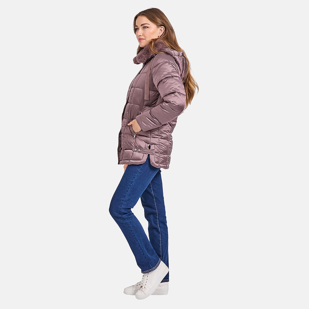 Mudflower Quilted Jacket with Detachable Fur Trim Hood – Idealworld